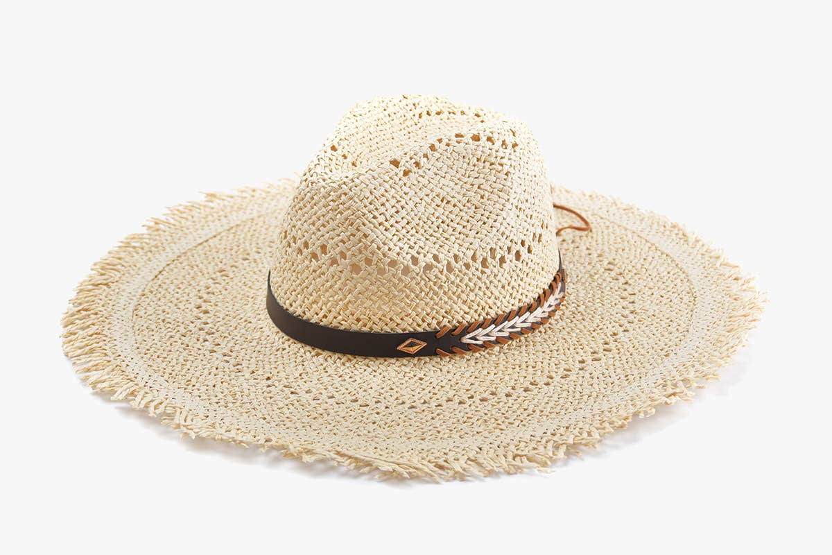 Jen & Co. - HAT2322 Claudia Wide Brim Straw Hat w/ Frayed Edge: Beige ...